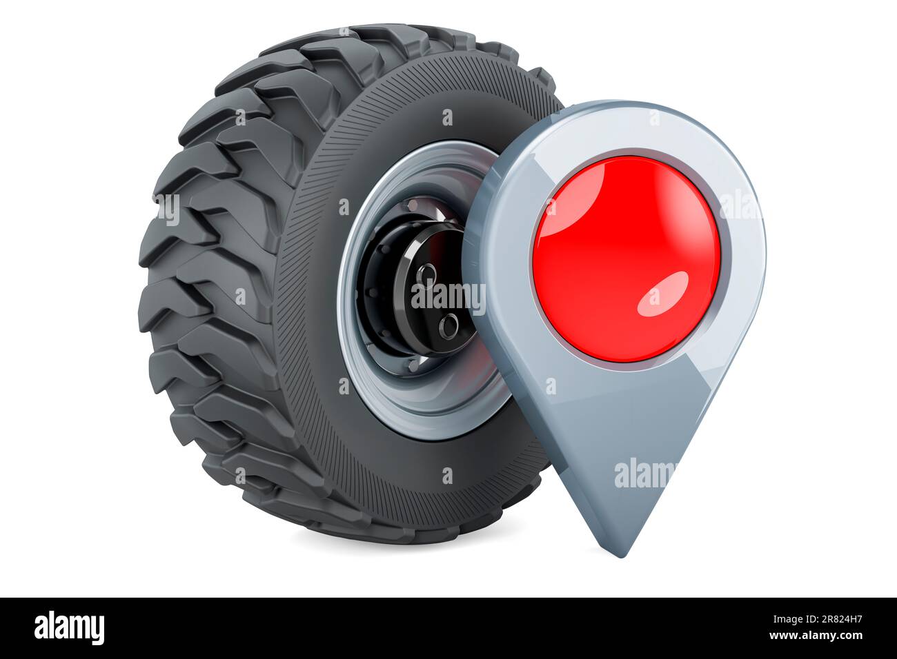 Truck Wheel with map pointer. 3D rendering isolated on white background ...