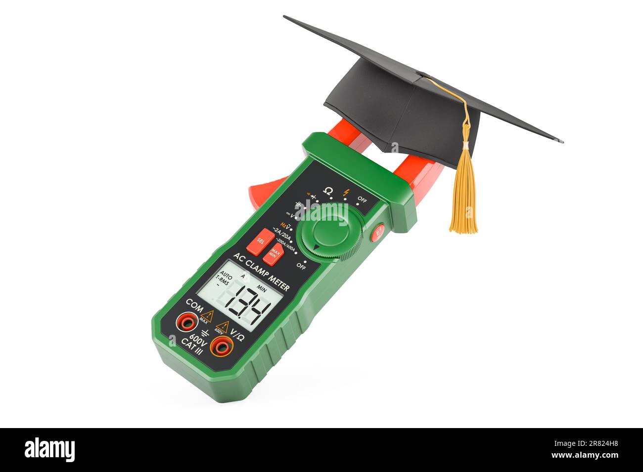 Digital multimeter with education hat. 3D rendering isolated on white ...