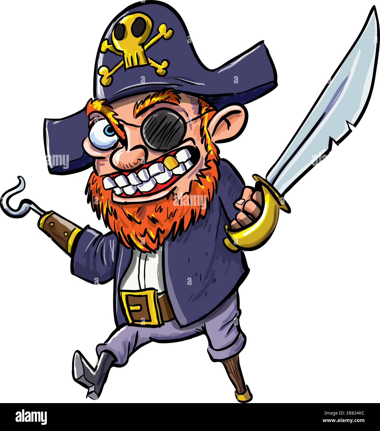 Cartoon pirate with a hook and cutlass. Isolated on white Stock Vector ...