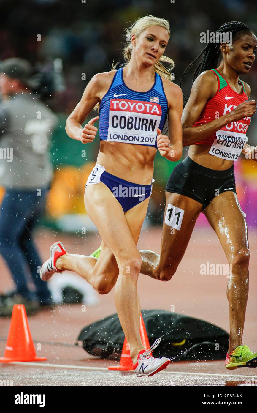 Emma Coburn participating in the 3000 Meters Steeplechase at the World ...