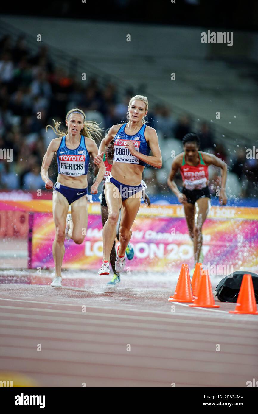 Emma Coburn participating in the 3000 Meters Steeplechase at the World ...