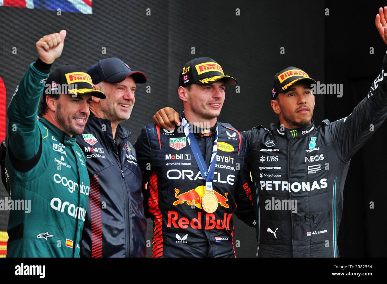 Montreal, Canada. 18th June, 2023. The podium (L to R): Fernando Alonso ...