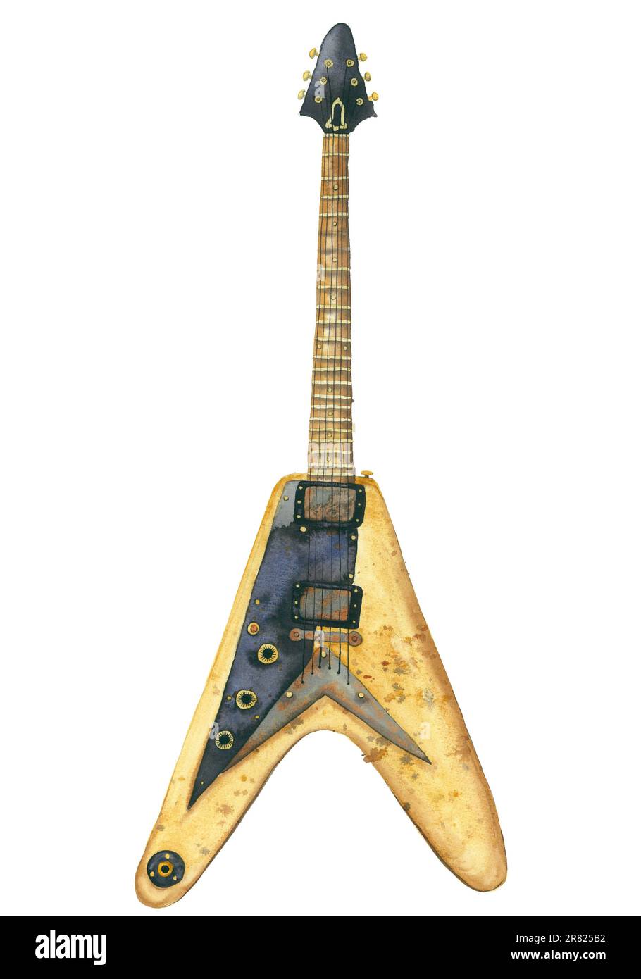 Flying V electro guitar. Musical instrument for rock festival poster ...