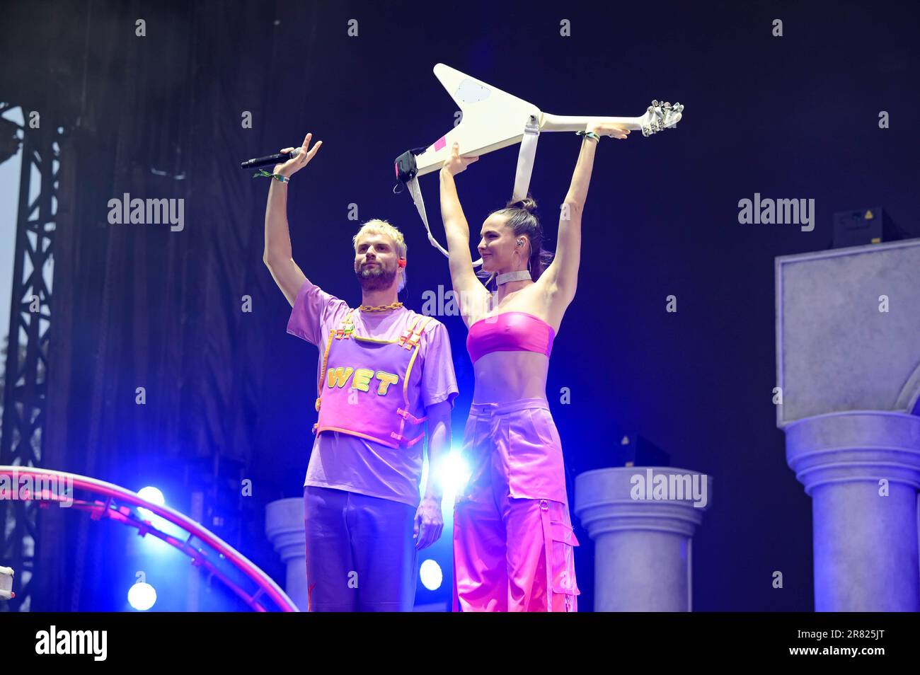 Tucker Halpern and Sophie Hawley-Weld from Sofi Tukker perform during ...