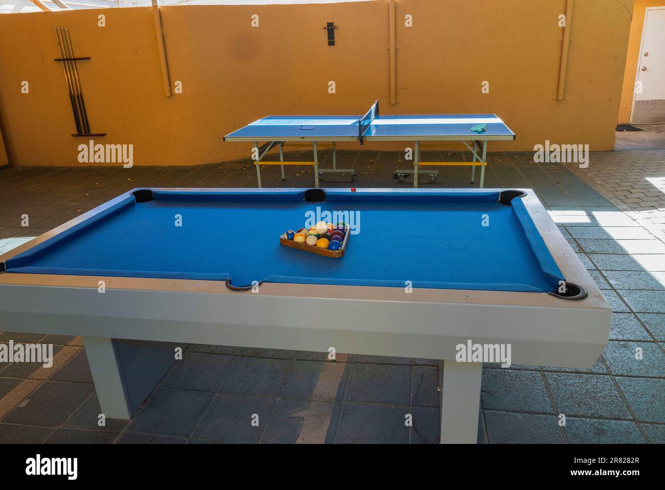 Indoor view of outdoor area for table tennis and billiards for hotel ...
