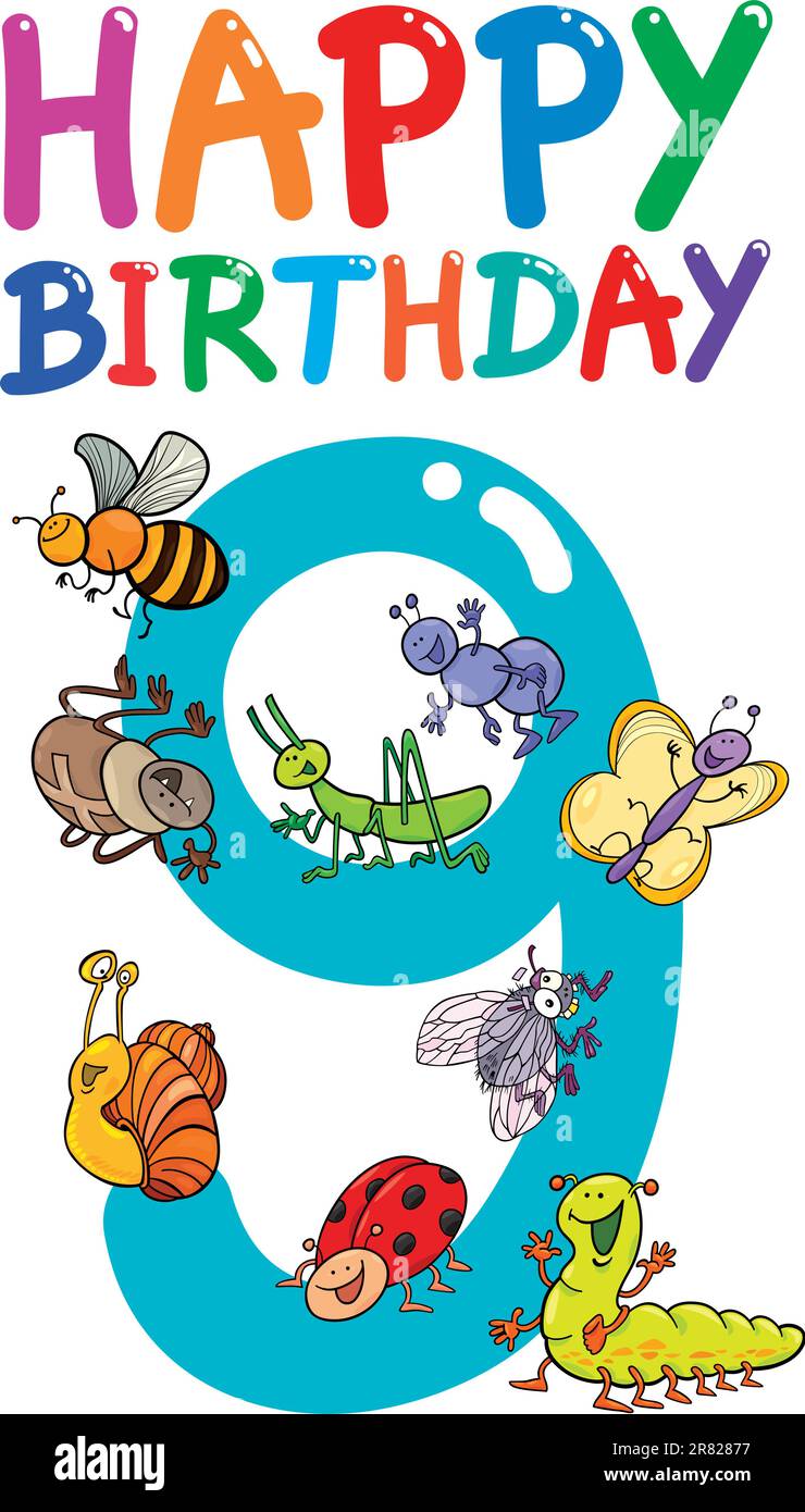 cartoon illustration design for ninth birthday anniversary Stock Vector ...