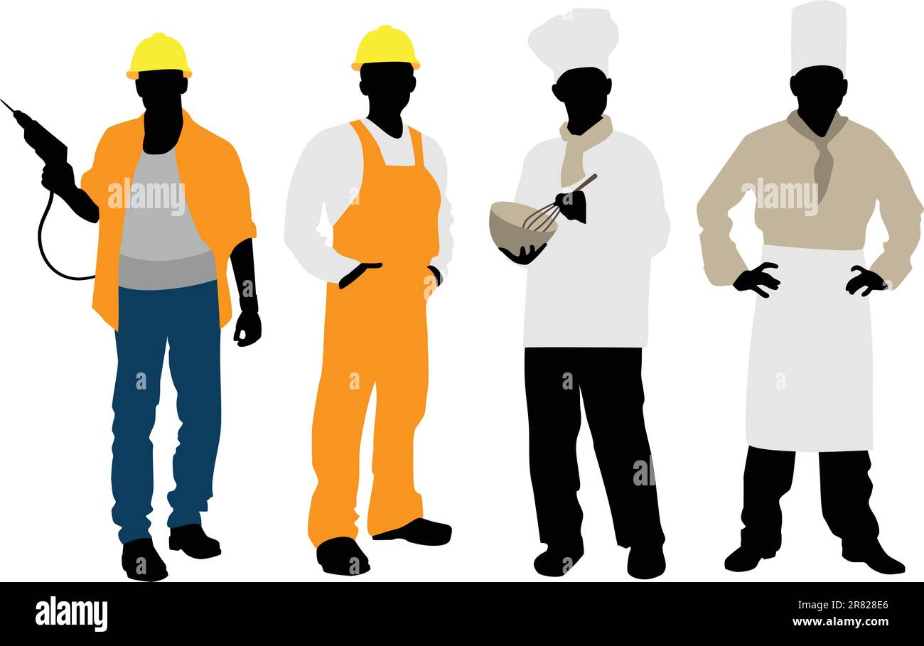 Vector illustration of a cooks and builders silhouettes Stock Vector ...