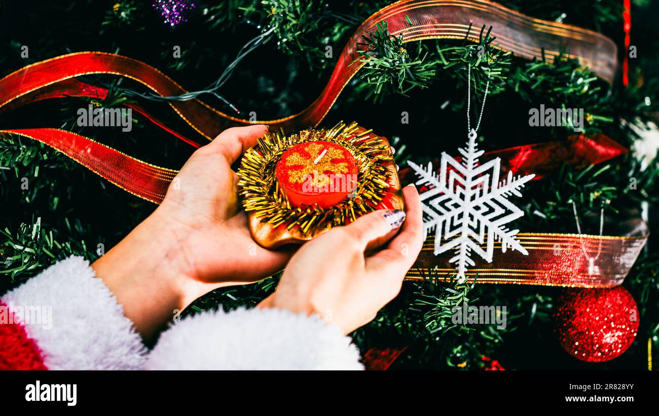 Christmas decorations. Colorful Christmas lights background Stock Photo ...