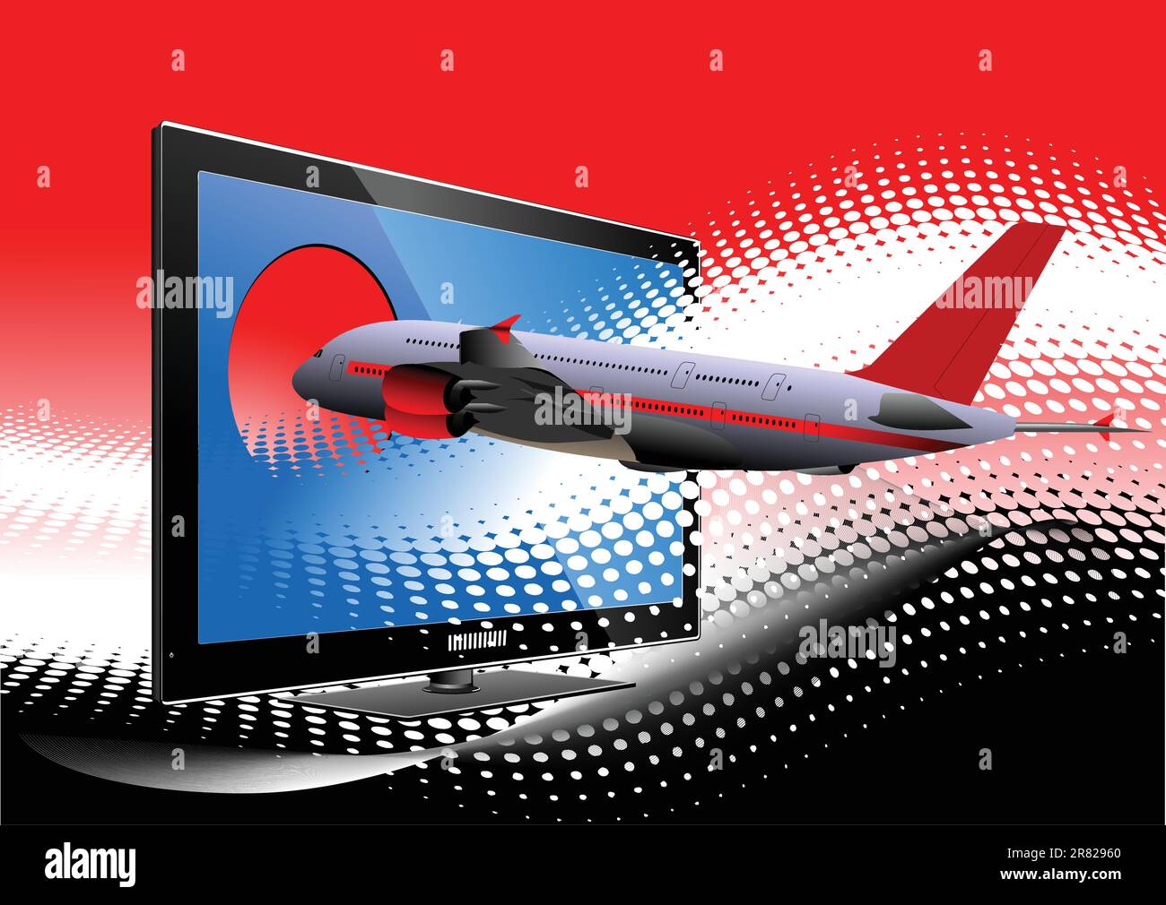 Blue dotted background with Flat computer monitor with passenger ...