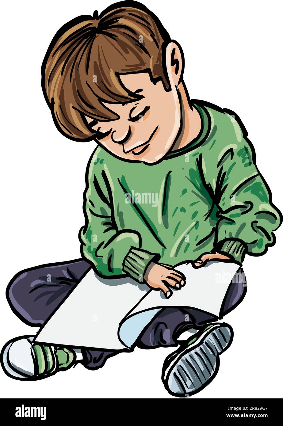 Cartoon of boy readiing a book. Isolated Stock Vector Image & Art - Alamy
