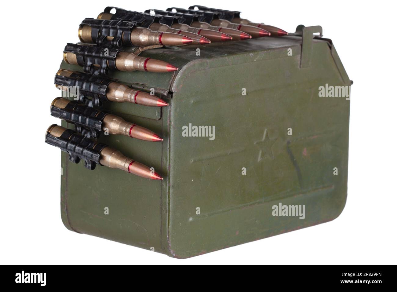 Ammo box with ammunition belt and 12.7mm cartridges for heavy machine ...
