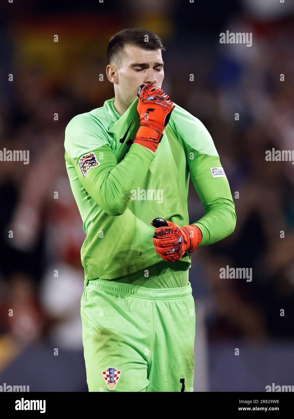ROTTERDAM - Croatia goalkeeper Dominik Livakovic disappointed during ...
