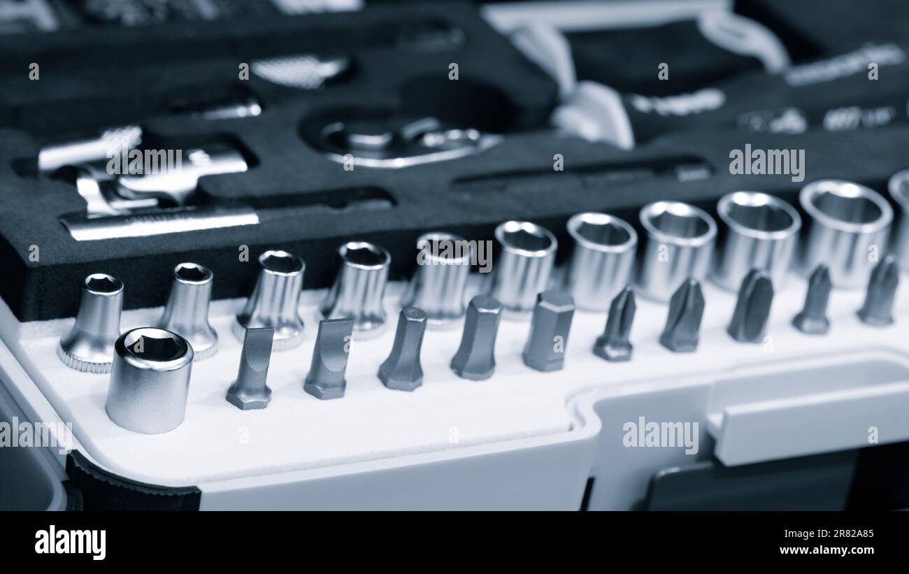 Set of bits for screwdriver. Metal bits for screwdriver. Tool set for ...