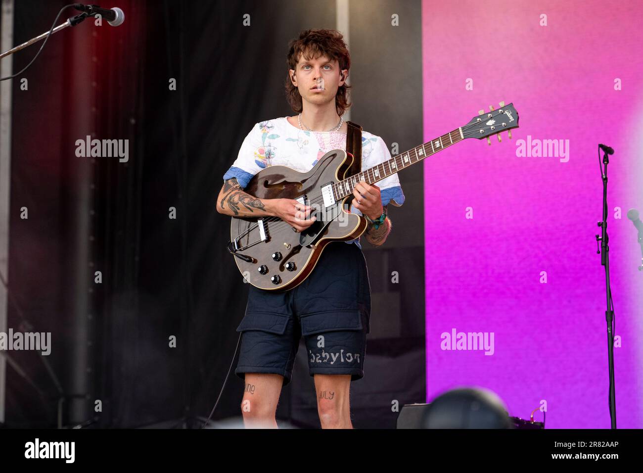 Nathan Stocker of Hippo Campus performs during the 2023 Bonnaroo Music ...