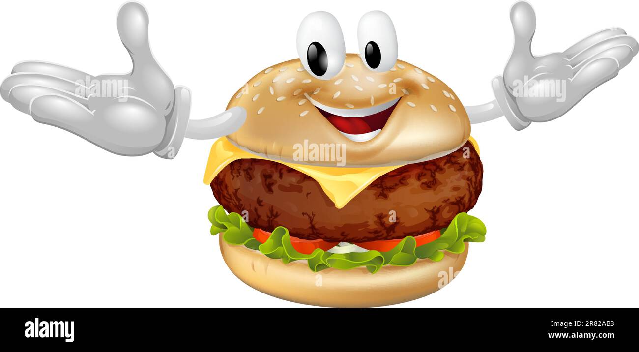 Illustration of a cute happy beef or cheese burger mascot man Stock ...