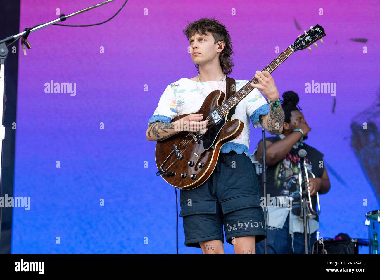 Nathan Stocker of Hippo Campus performs during the 2023 Bonnaroo Music ...