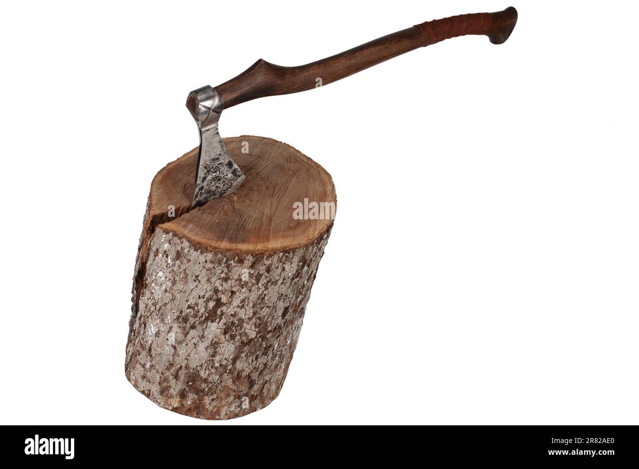antique axe with wooden handle in wood log on white background Stock ...