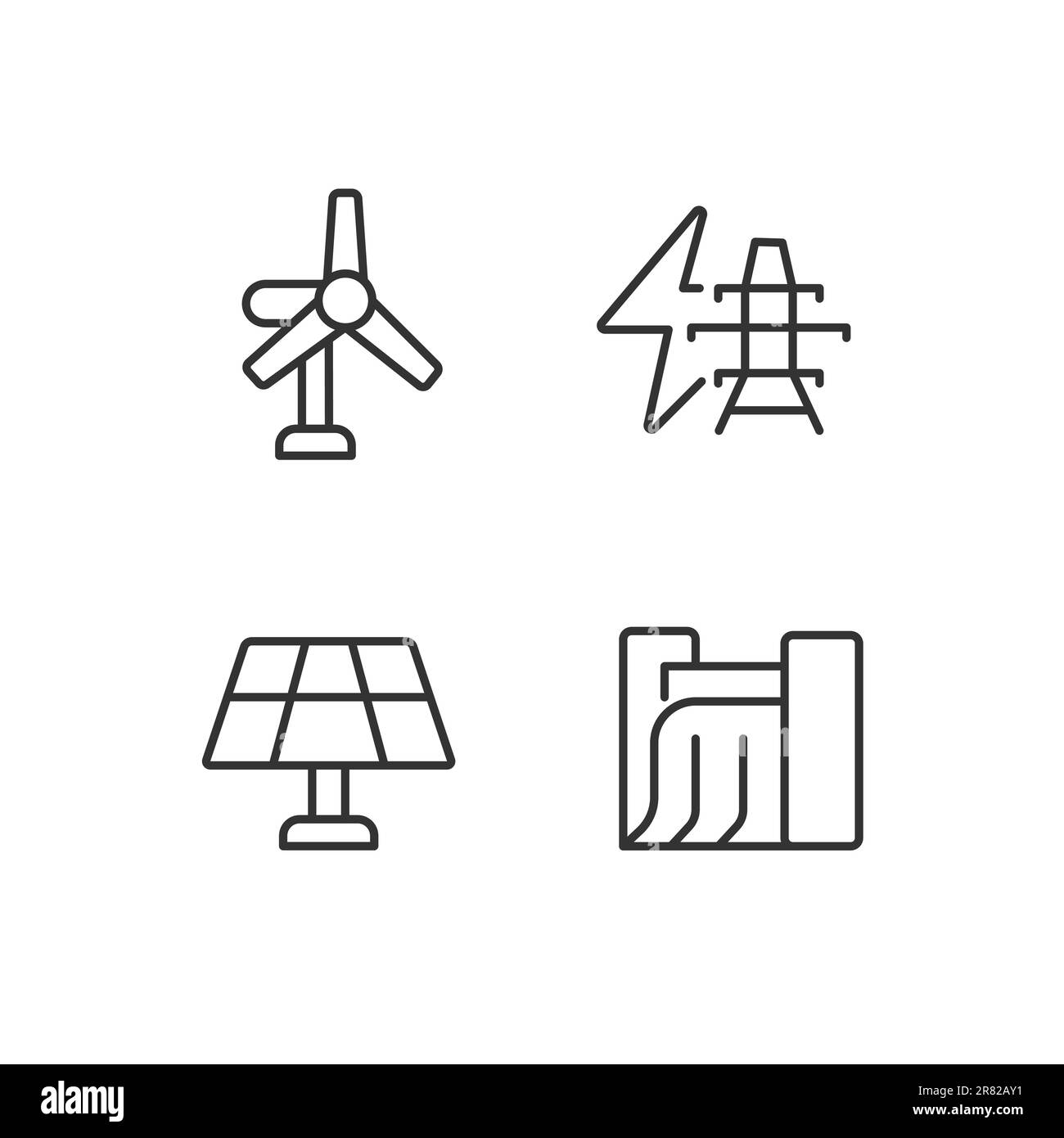 Clean power generation technology pixel perfect linear icons set Stock ...