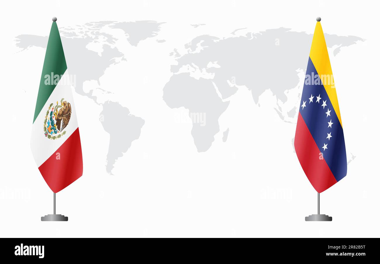 Mexico and Venezuela flags for official meeting against background of ...