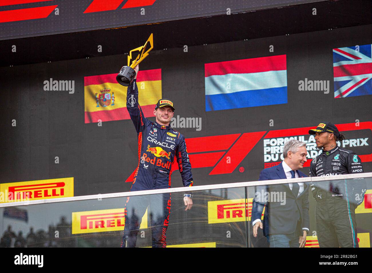 Podium of the race. Max Verstappen (NED) Redbull Racing RB19. Fernando ...