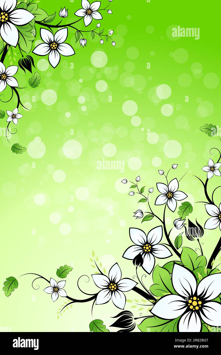 Green Modern Flowers Background with Sparkles in Back Stock Vector ...