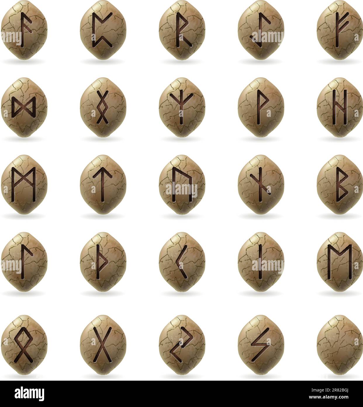 Runic Stones with Magical Spells. Big set on white background Stock ...