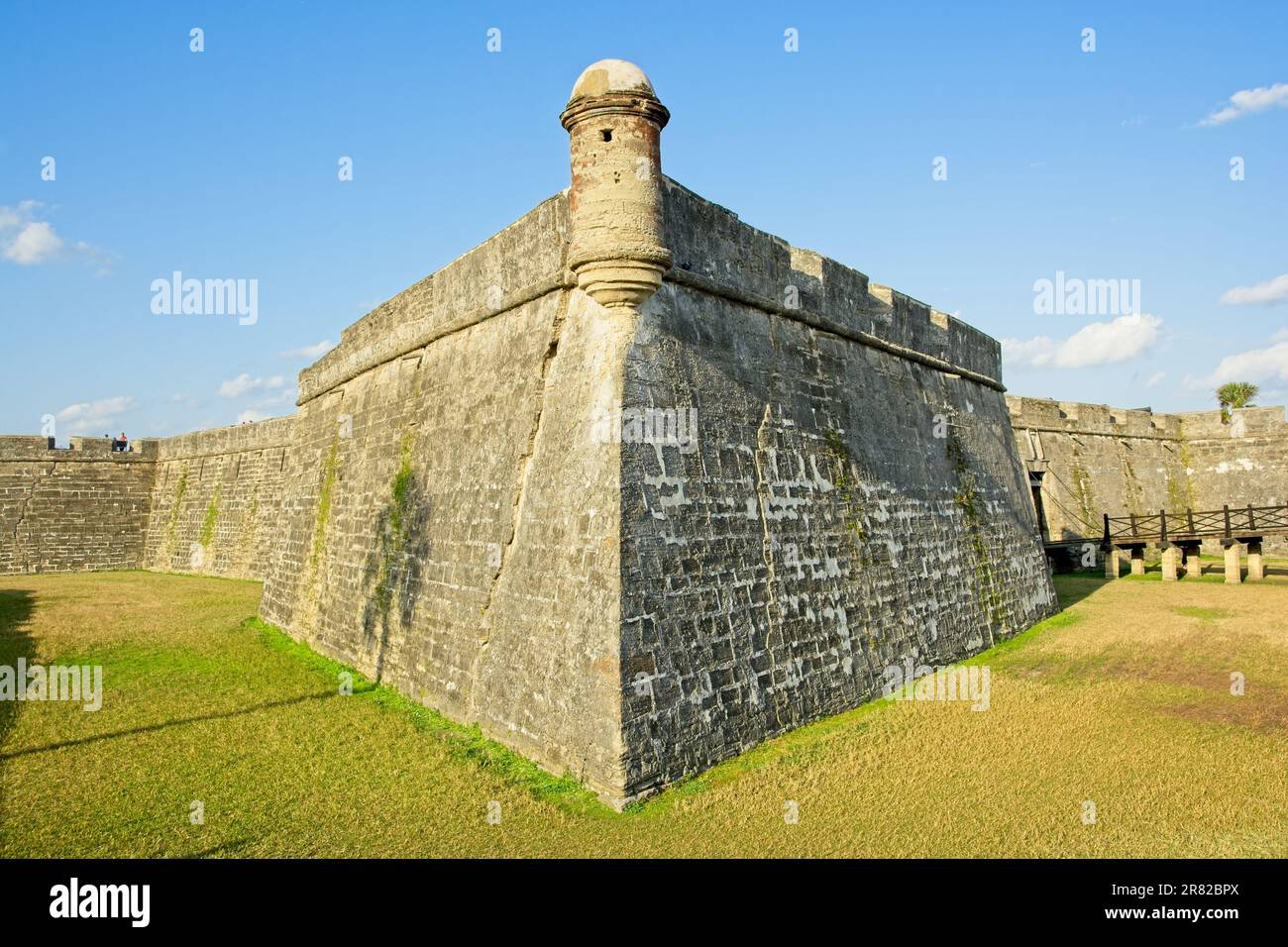 Coquina stone masonry walls and moat around 17th century Castillo de ...