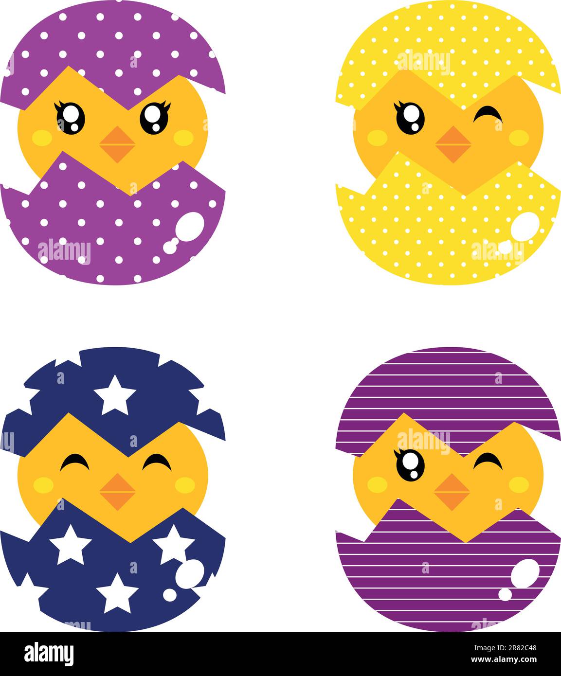 Cute spring chicken set isolated on white. Vector Stock Vector Image ...