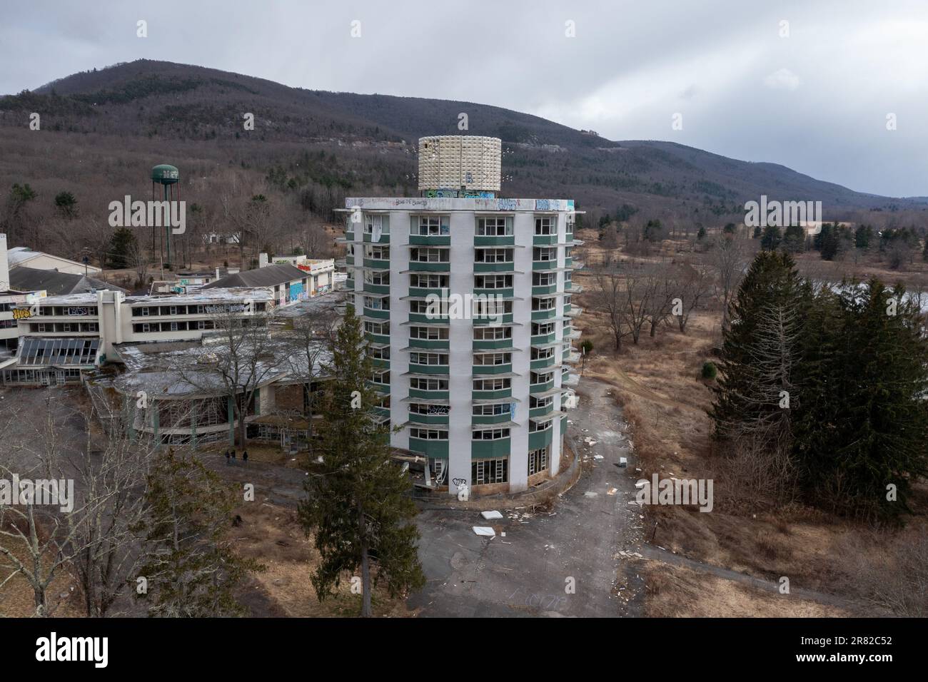 Wawarsing, New York - Mar 27, 2022: Ruins of the Nevele Grande Hotel, a ...