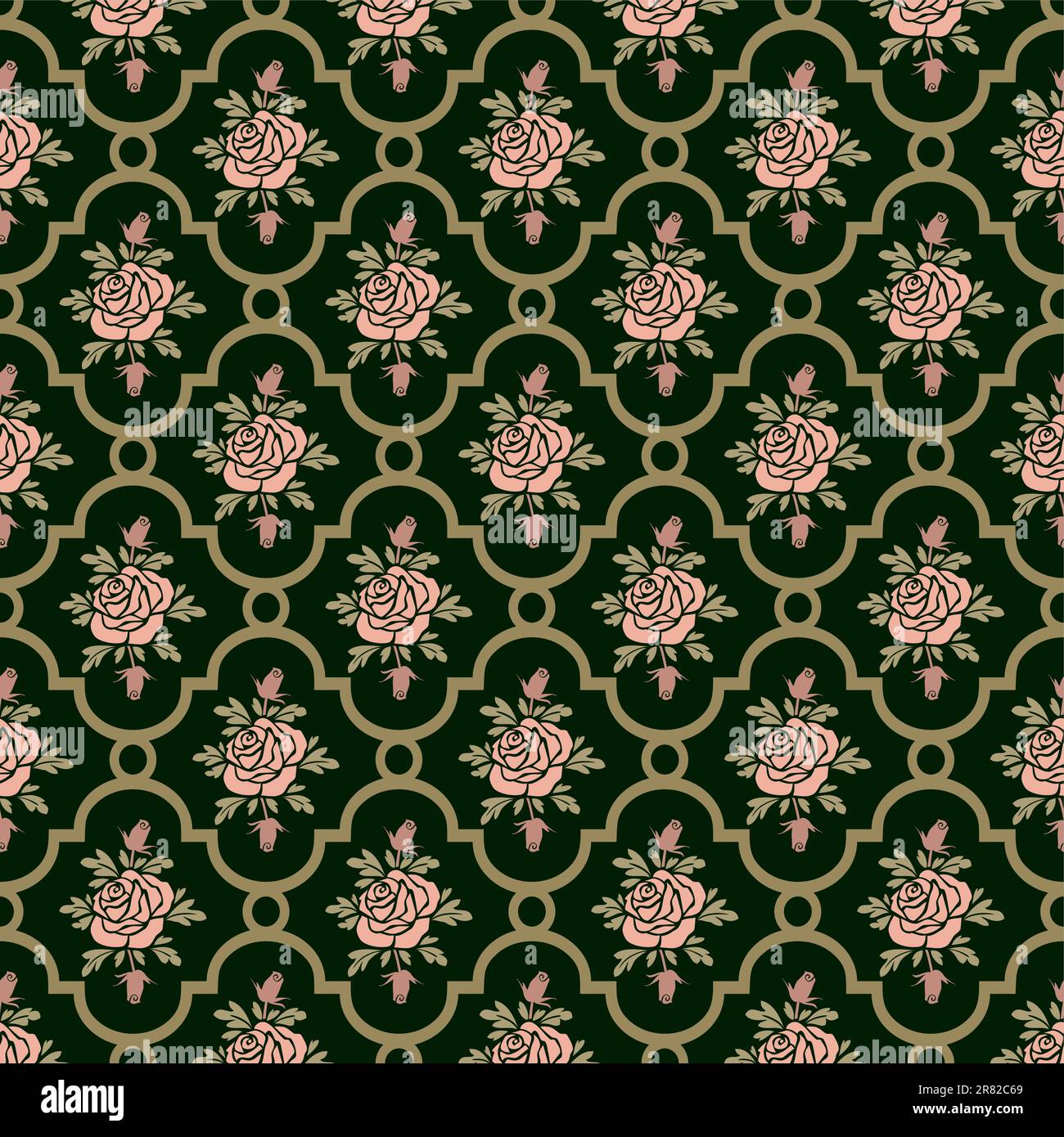 Vector roses seamless pattern on green, repeating design, full scalable ...