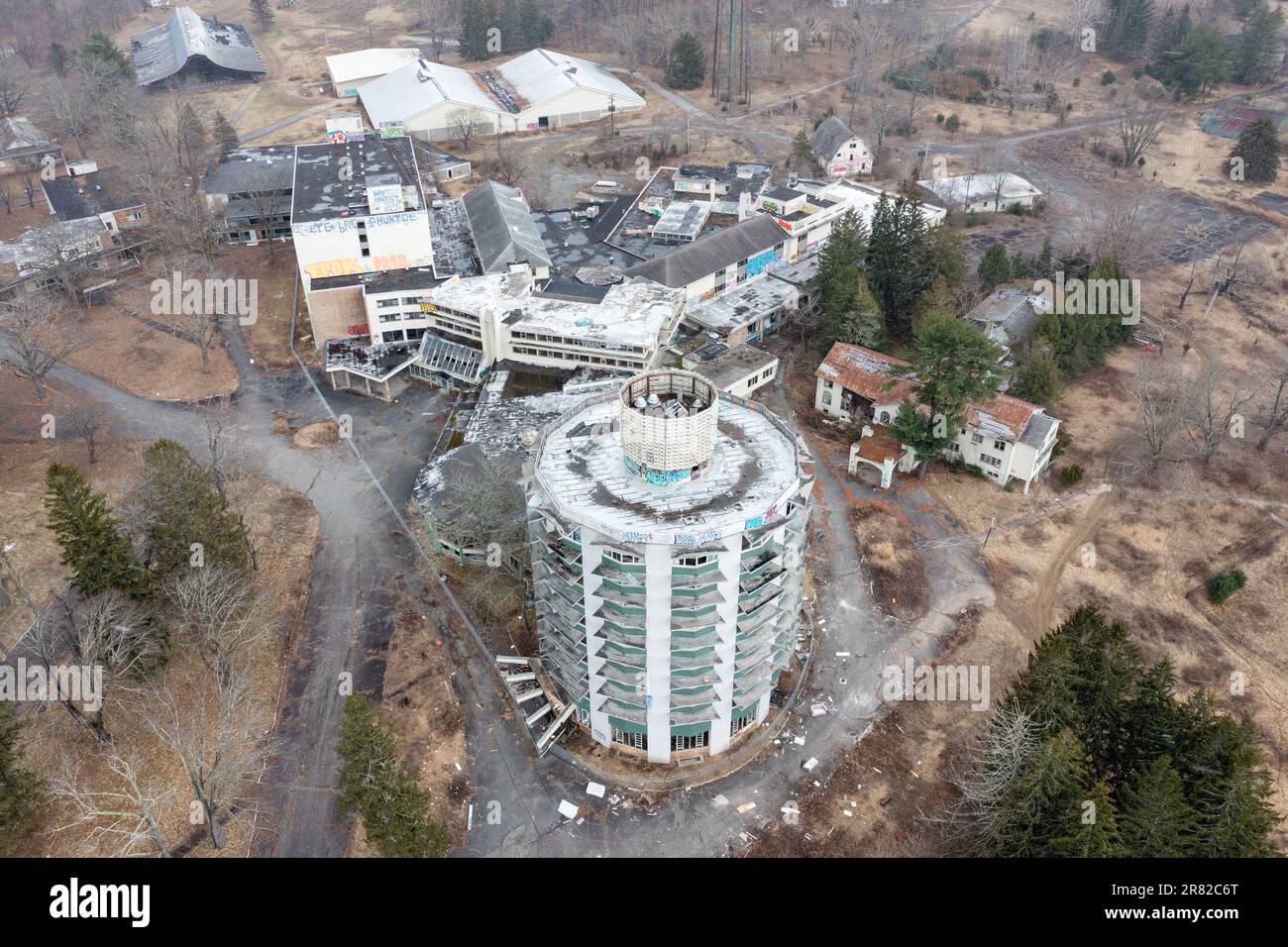 Wawarsing, New York - Mar 27, 2022: Ruins of the Nevele Grande Hotel, a ...
