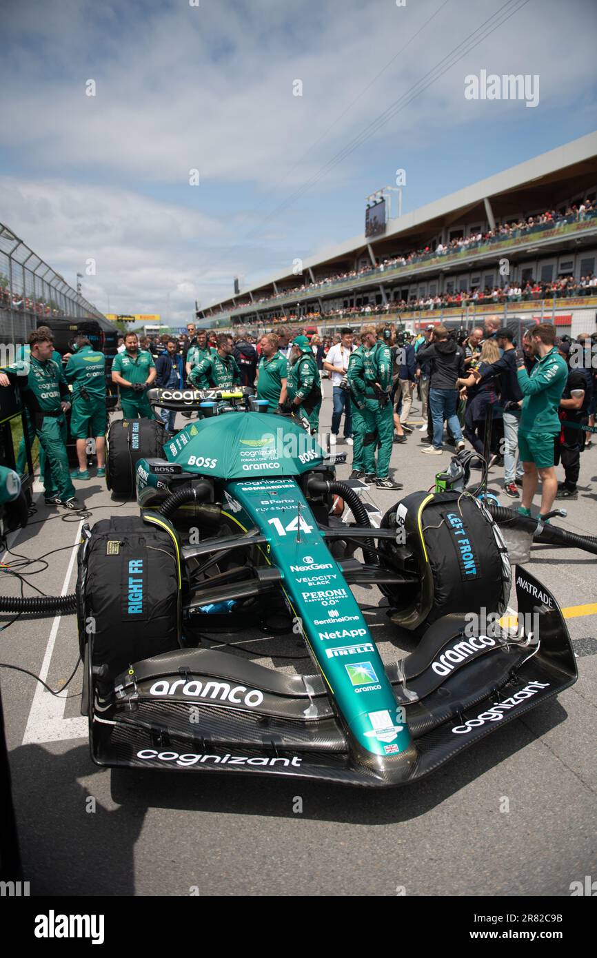 Montreal, Canada. 18th June, 2023. Aston Martin F1 Team AMR23 of Fernando Alonso (ESP) on the ...