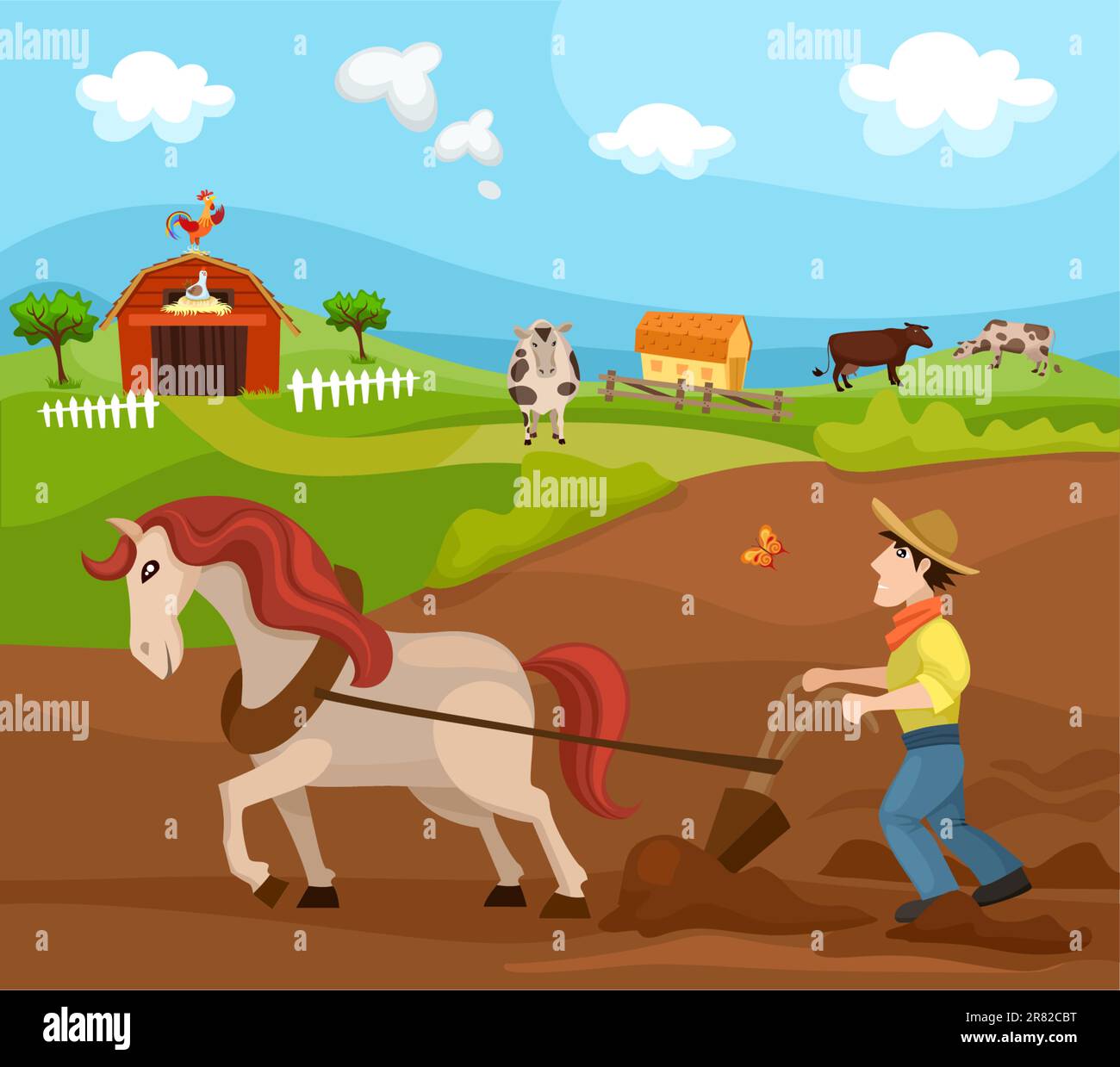 vector illustration of a cute farm Stock Vector Image & Art - Alamy