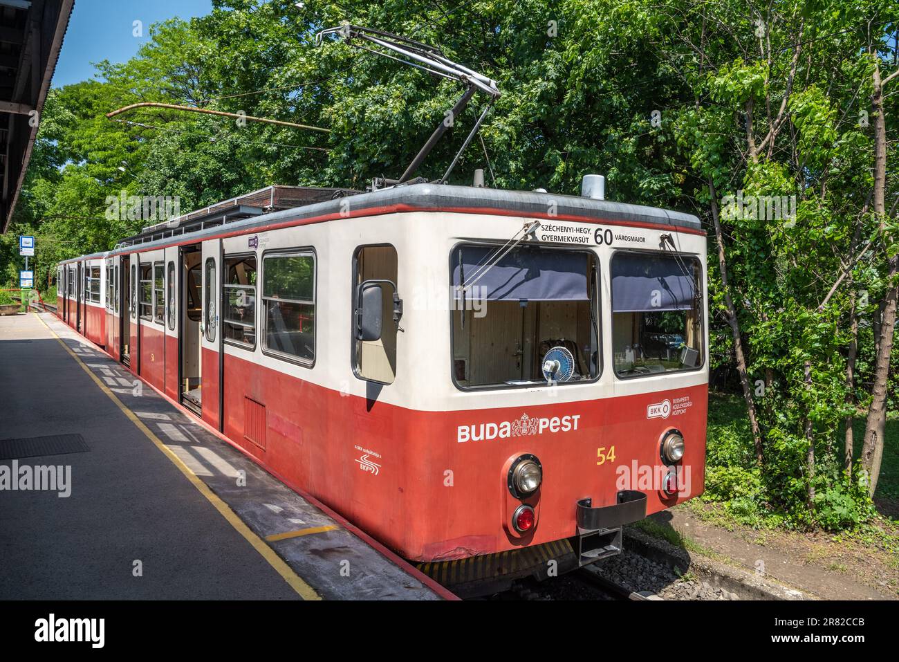 Budapest, Hungary – May 21, 2023. Railcar of Cog-wheel Railway line No ...