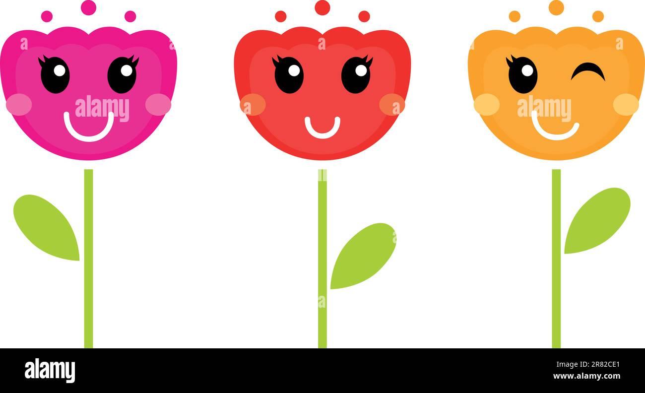 Cute colorful tulips. Vector cartoon Illustration Stock Vector Image ...