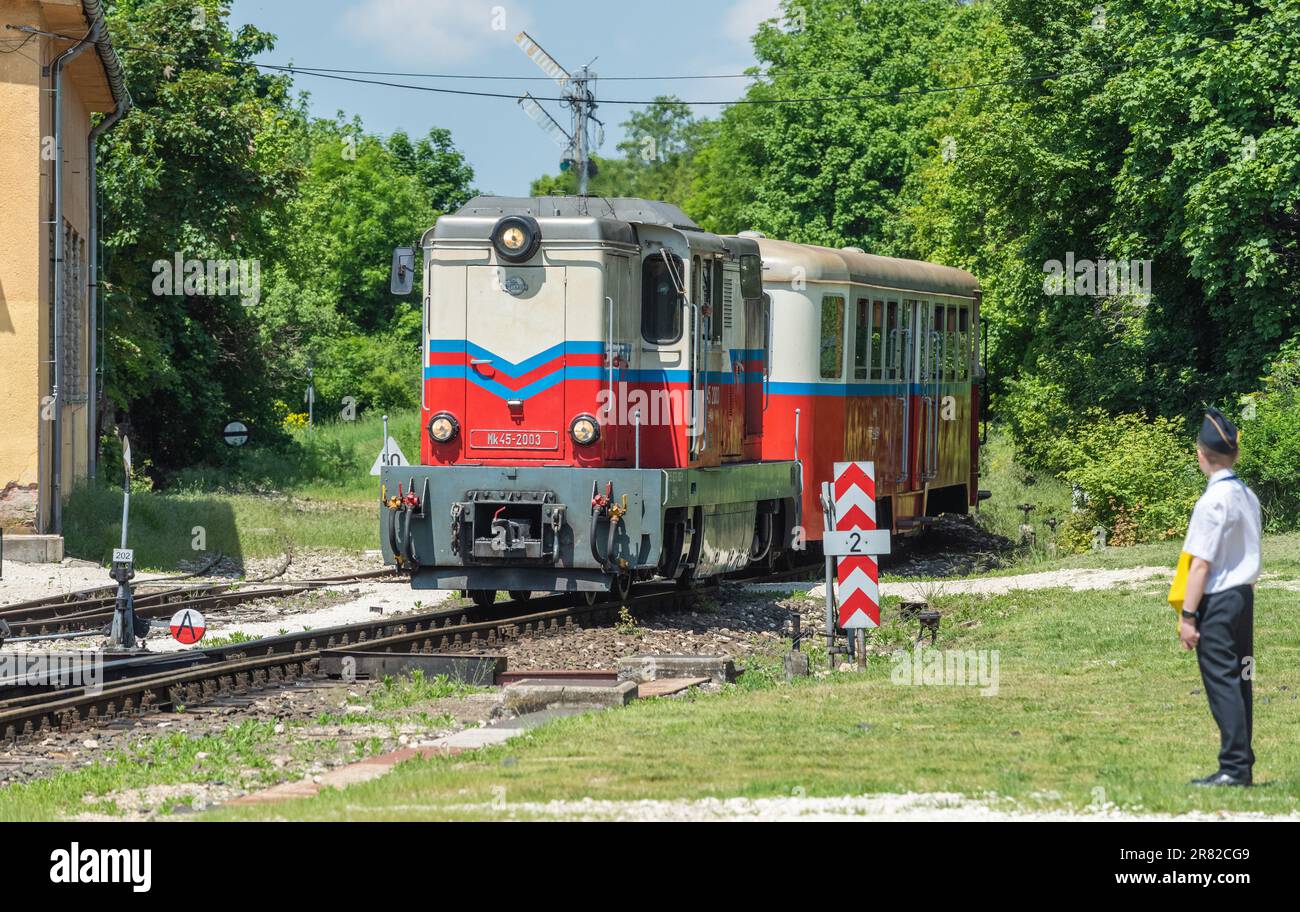 Budapest, Hungary – May 21, 2023. Train of Children’s Railway in ...