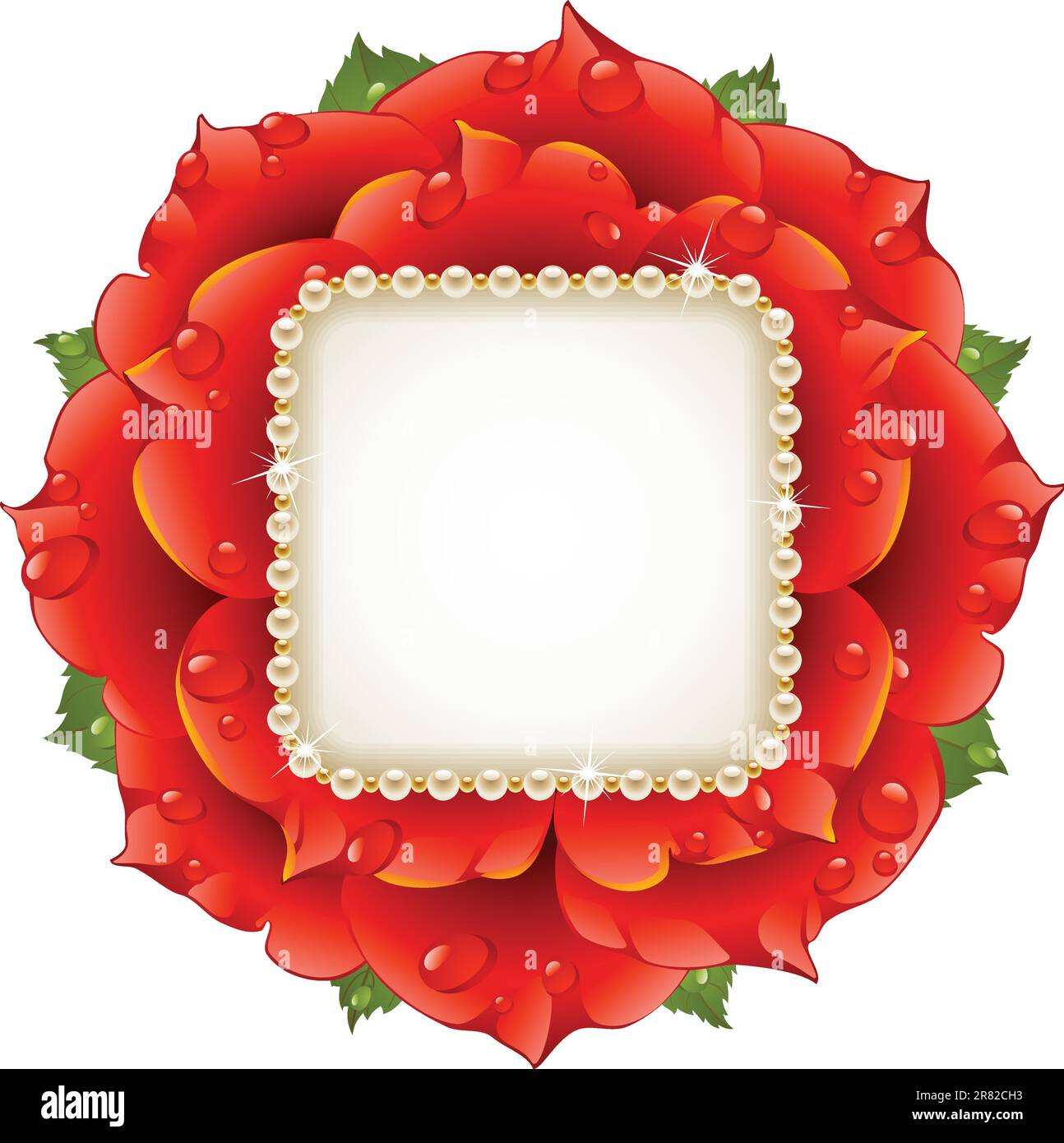 Vector floral background. Red rose wedding frame with pearl necklace Stock Vector Image & Art ...