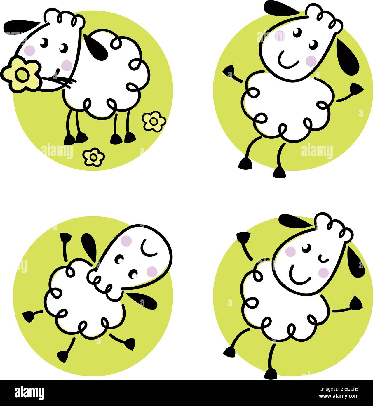 Doodle sheep collection in circles. Vector cartoon Stock Vector Image ...