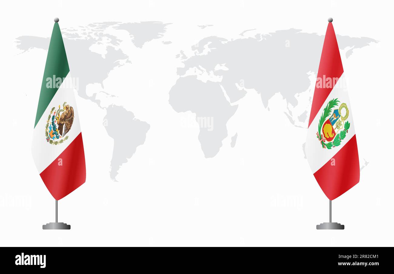 Mexico and Peru flags for official meeting against background of world ...
