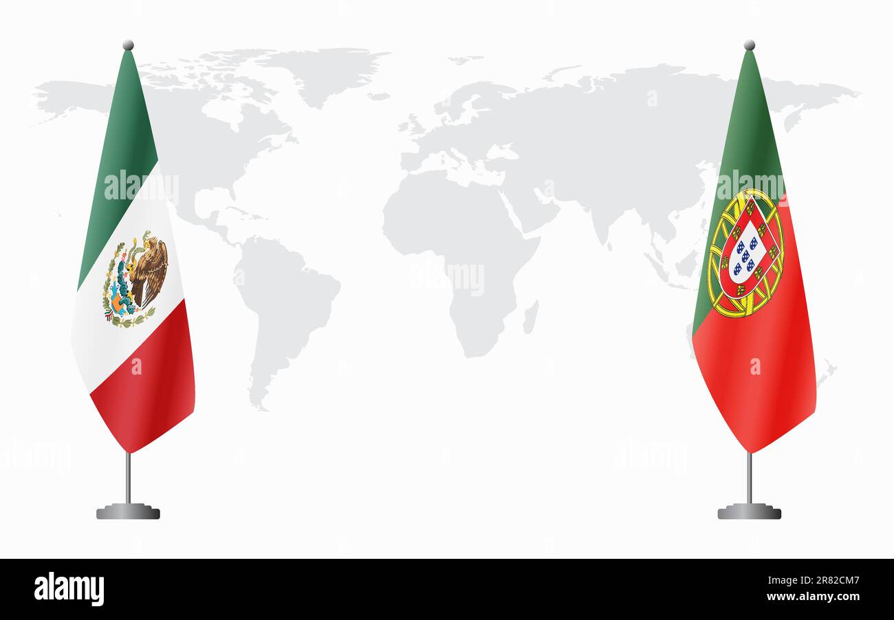Mexico and Portugal flags for official meeting against background of ...