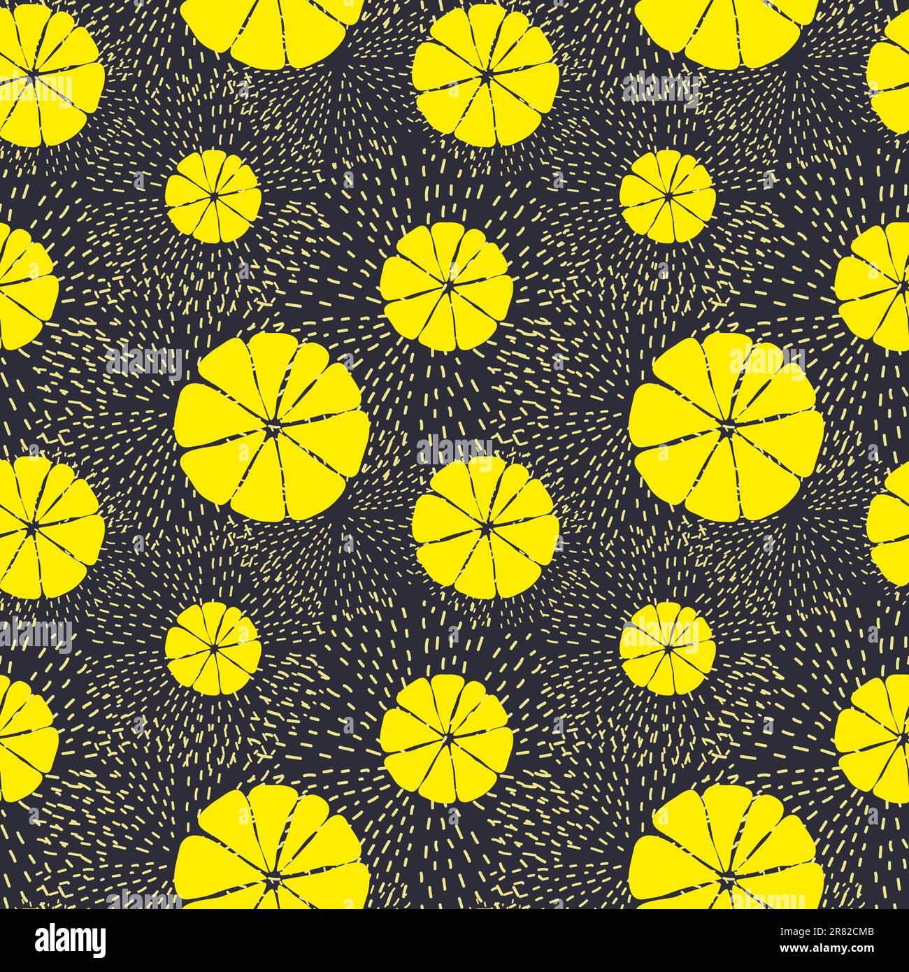 Simple citrus pattern . Ripe lemons Dark blue background. Fashionable ...
