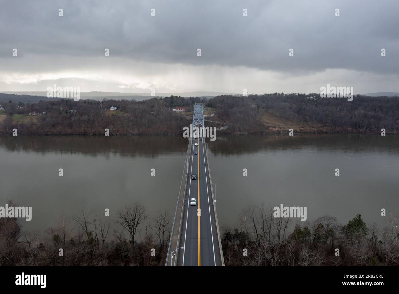 Aerial view of the Rip Van Winkle Bridge spanning the Hudson River ...