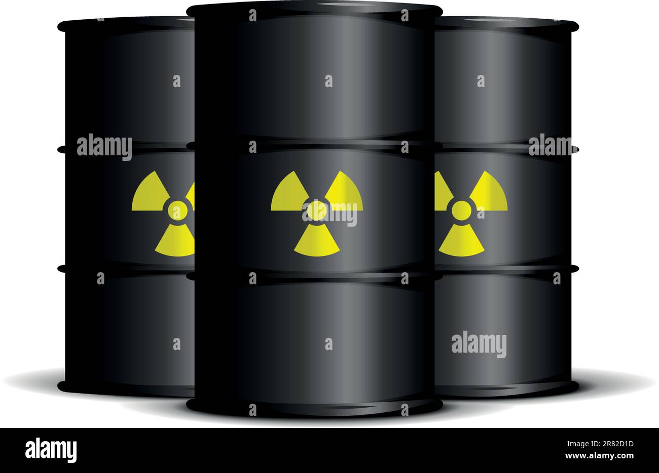 illustration of black barrels with radioactive warning labels Stock ...