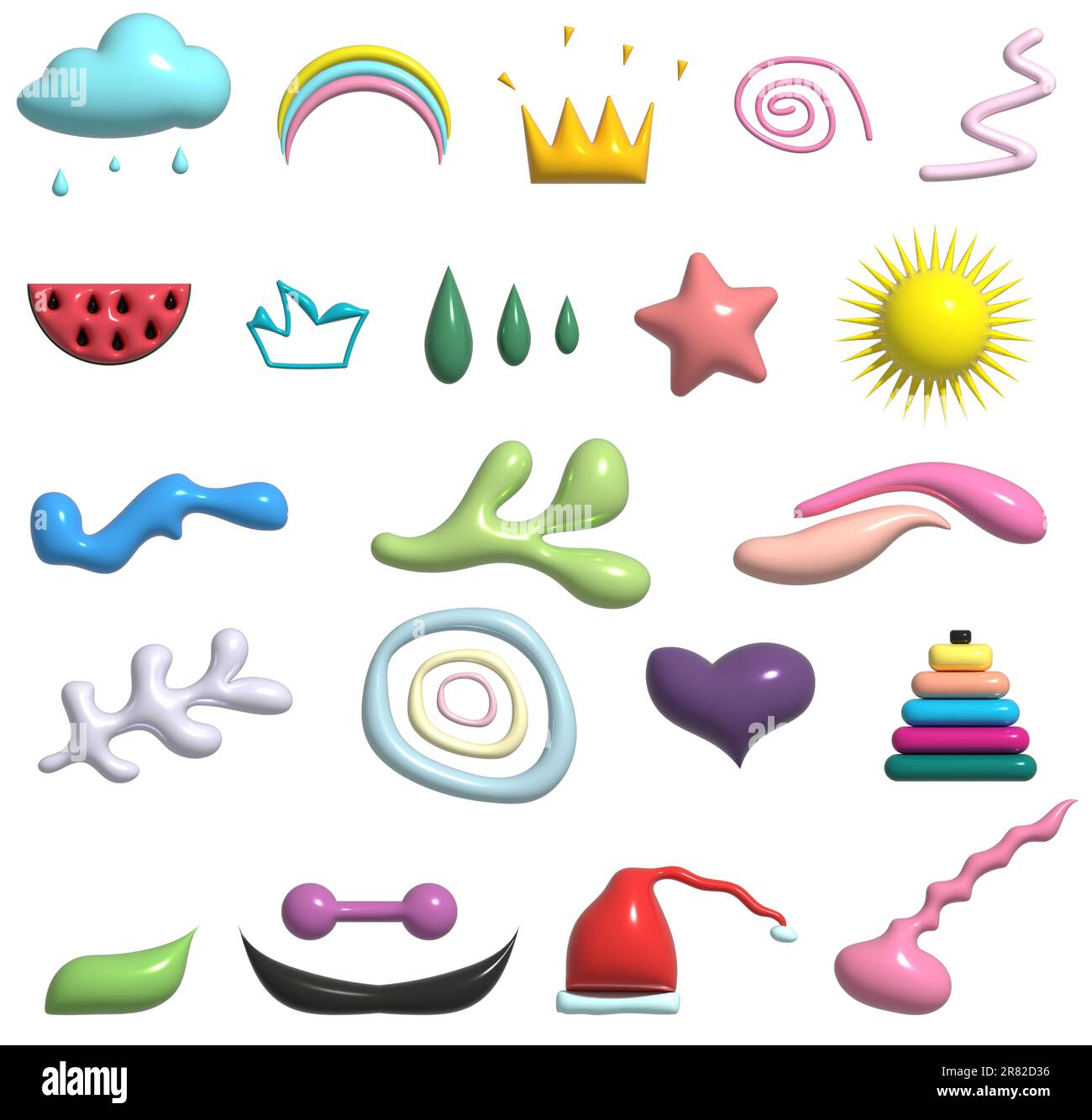 Various multicolored inflated doodles and objects. Set of isolated 3D ...