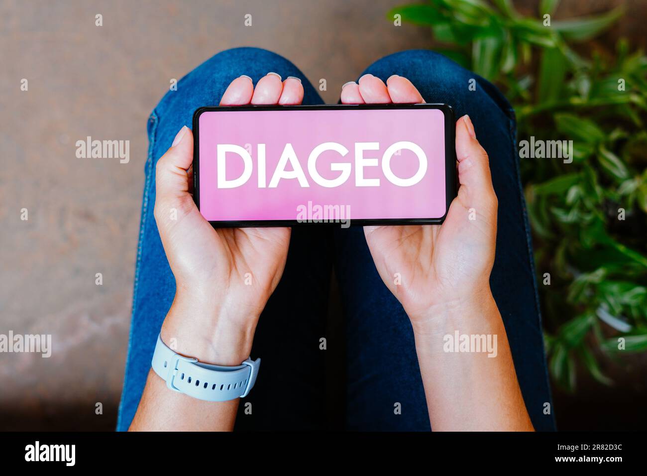 In this photo illustration, the Diageo logo is displayed on a ...