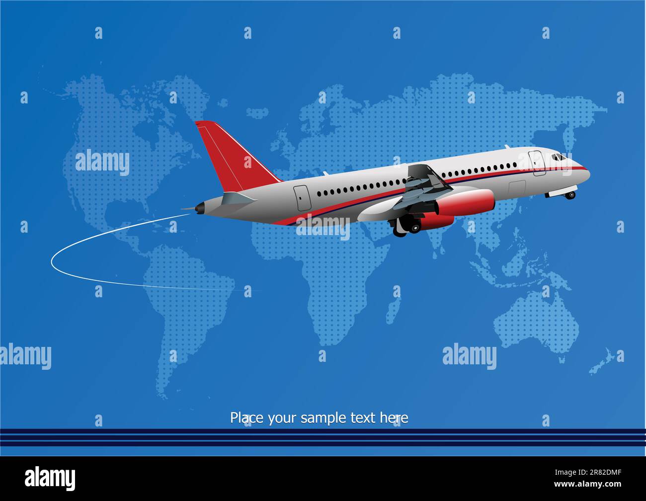 Blue abstract background with passenger plane and world map images ...