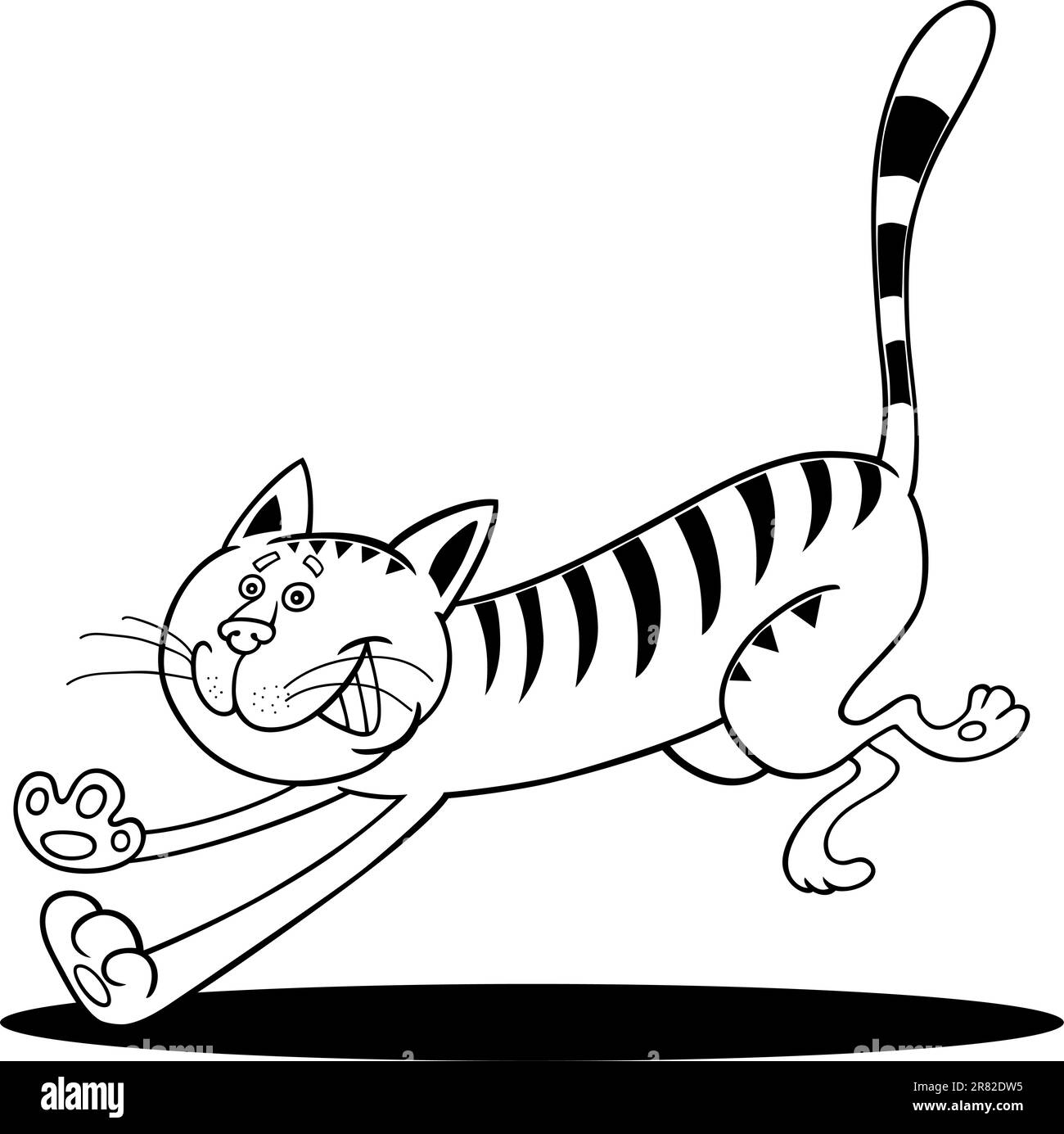 Cartoon illustration running cat coloring Stock Vector Images - Alamy