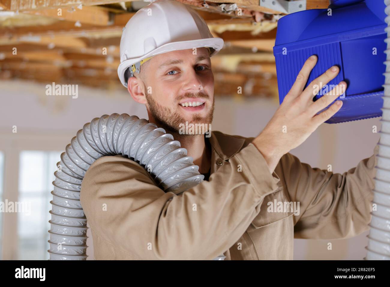 box service air condition in ceiling and aluminium stair Stock Photo ...