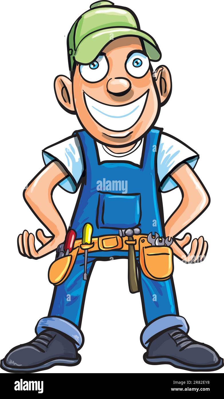Cartoon handyman with tools. Isolated on white Stock Vector Image & Art ...