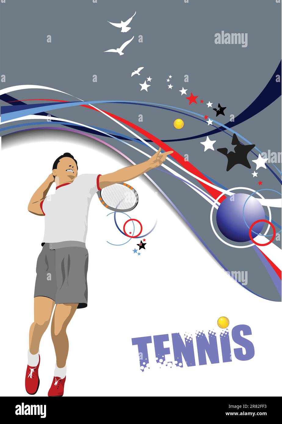 Tennis player poster. Colored Vector illustration for designers Stock ...